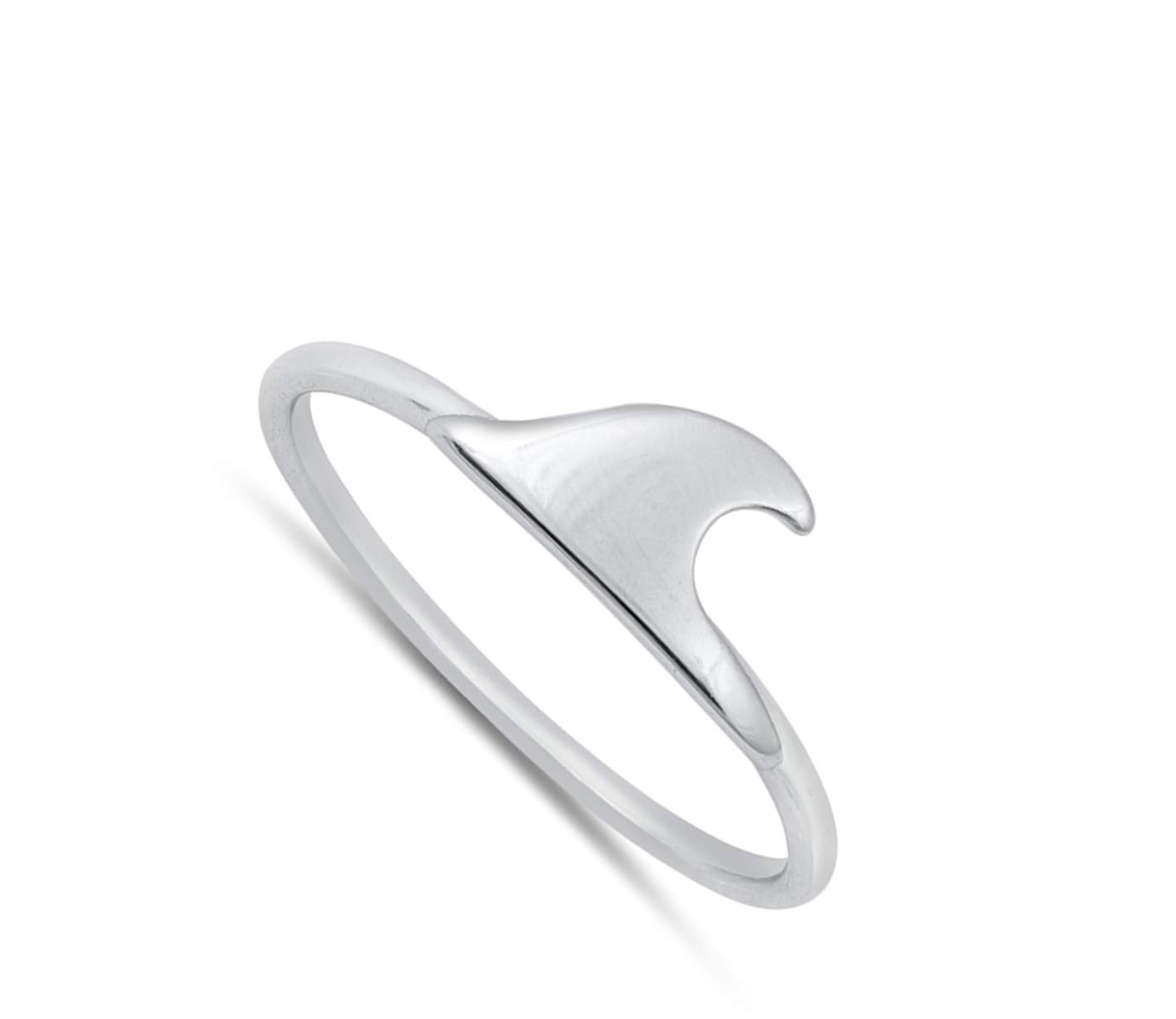 High Polish Wave Ocean Shark Ring New .925 Sterling Silver Band Size 6