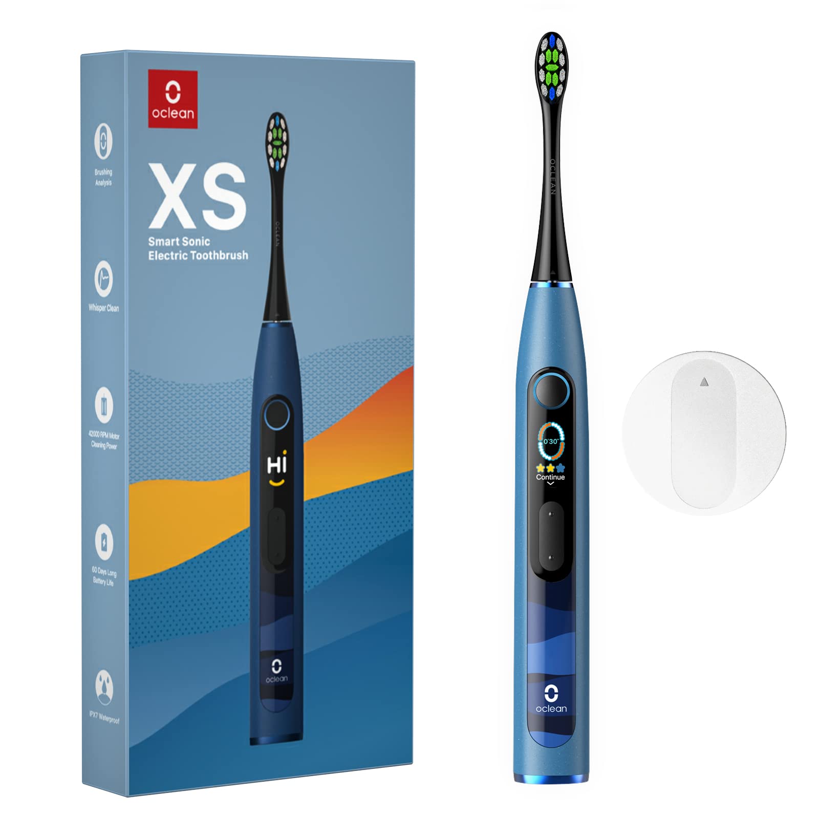 Oclean Smart Sonic Electric Toothbrush, XS Rechargeable Toothbrush with Color Screen, 5-Mode&5-Intensity, 40000rpm Maglev Motor, Visualized/Emoji Feedback Power Toothbrush/Smart Timer (Blue)