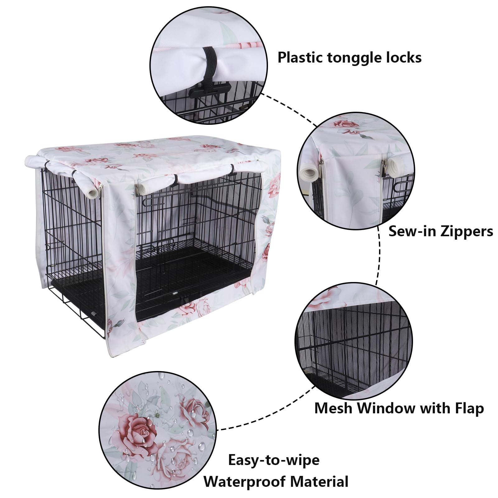 Pethiy Dog Crate Cover Durable Polyester Pet Kennel Cover Universal Fit for Wire Dog Crate - Fits Most 30 inch Dog Crates - Cover only-Flower-30