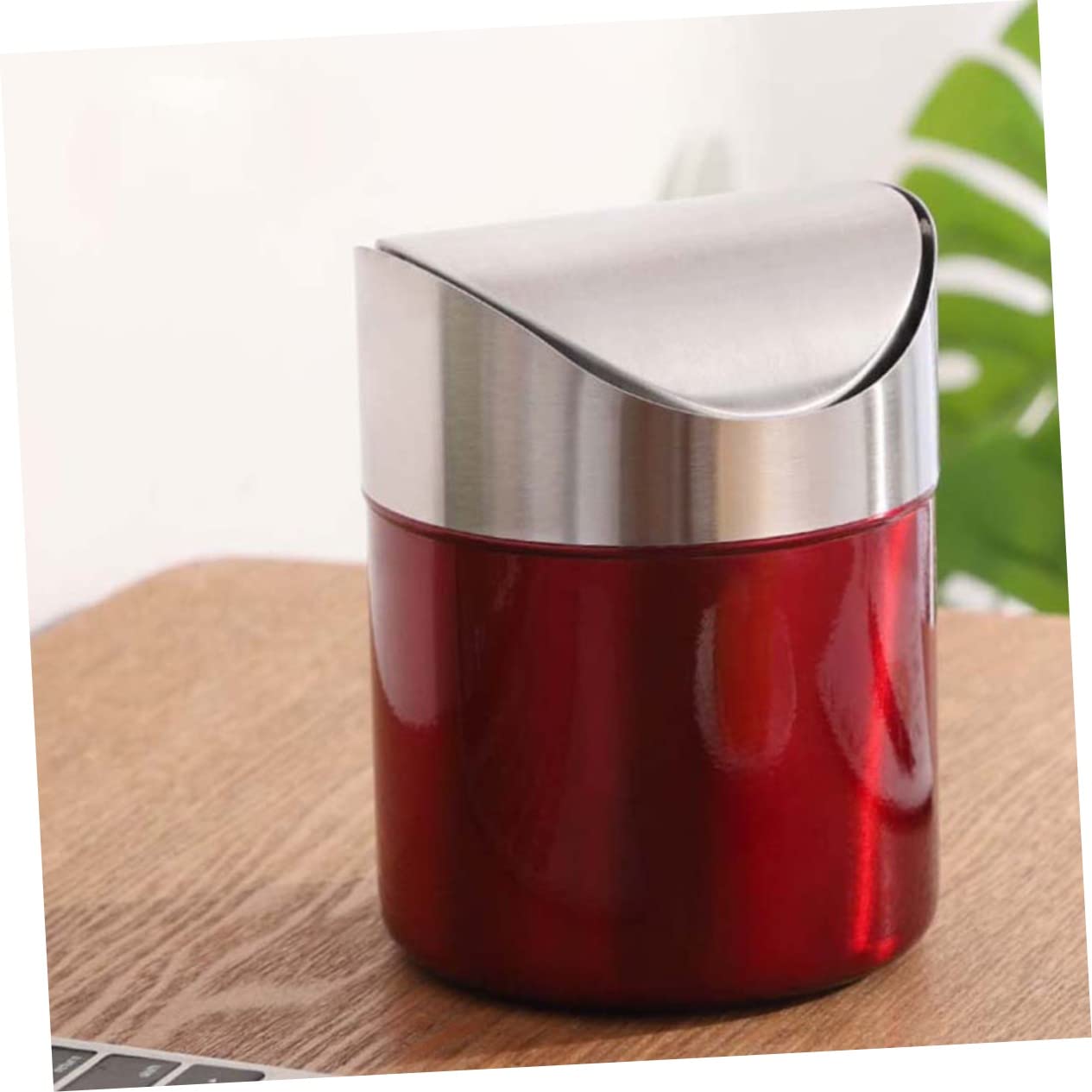 GATHINESS Desktop Trash Bin Stainless Steel Mini Waste Small Trash can with lid Small top Trash can top Garbage can Mini Trash Tiny Trash can top dust Office car Recycle