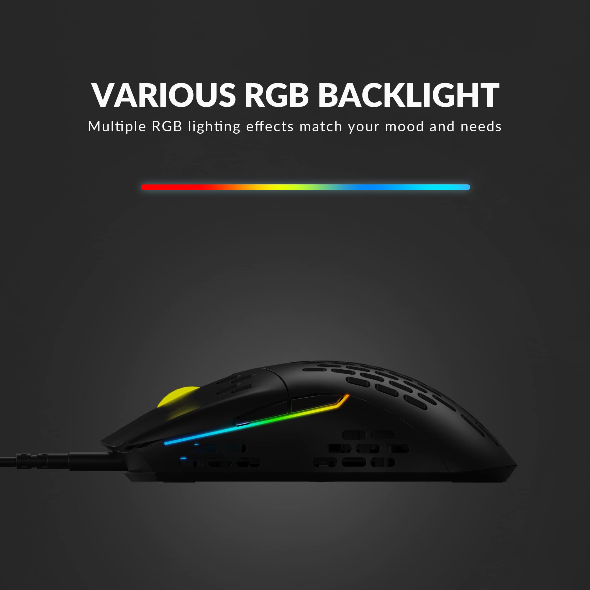 Keychron M1 Wired Gaming Mouse PMW3389 Sensor 16,000 DPI, 68g Ultra-Lightweight, On-Board Memory, RGB Backlit, PC/Mac (Black)