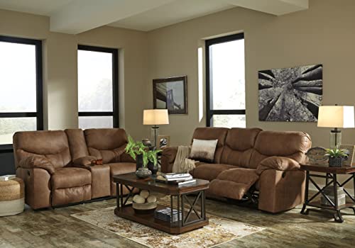 Signature Design by Ashley Boxberg Oversized Faux Leather Manual Double Reclining Loveseat with Center Console, Brown