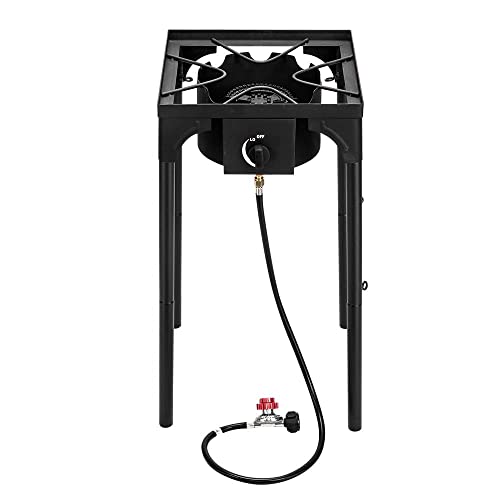 Portable Propane Gas Grill with Cast Iron - High Pressure Single for Outdoor Cooking Camping and Patio 75000-BTU Powerful Stove Cookware Equipment