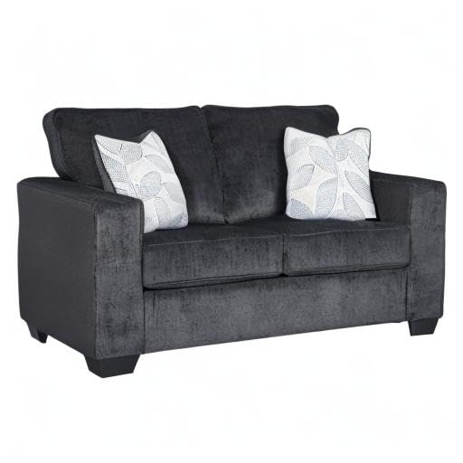 Signature Design by Ashley Altari Modern Loveseat with 2 Accent Pillows, Dark Gray