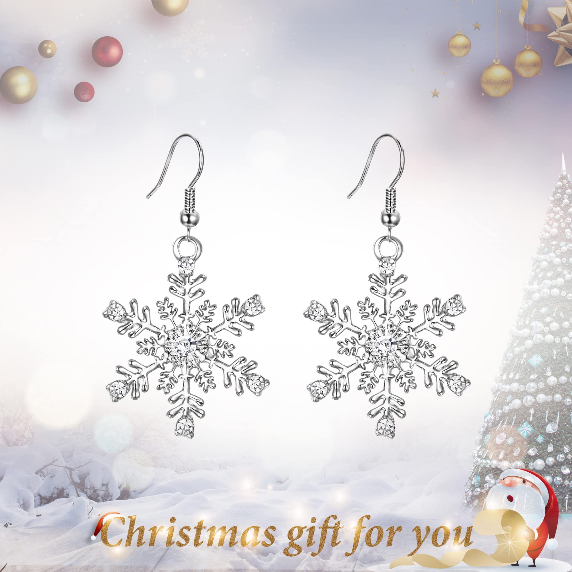 EVER FAITH Women's Austrian Crystal Winter Party Snowflake Pierced Hook Dangle Earrings Clear Silver-Tone