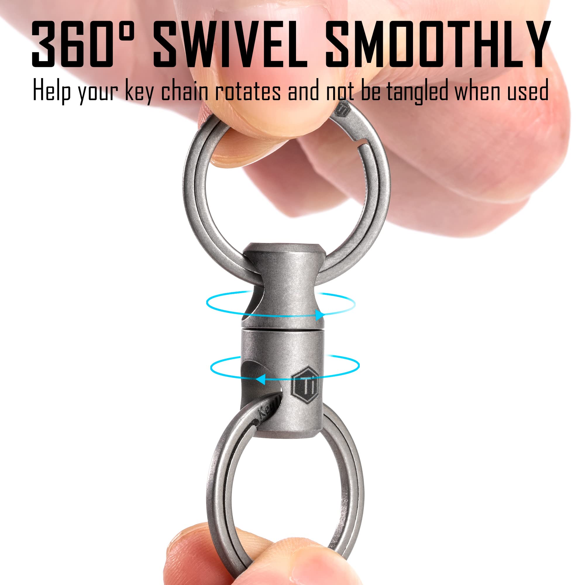 KeyUnity KA15 Double-end Swivel Keychain Key Ring Connector, Titanium Rotatable Key Organizer Linker for Carabiner, Wind Chime, Plant, DIY Accessory (Sandblasted)