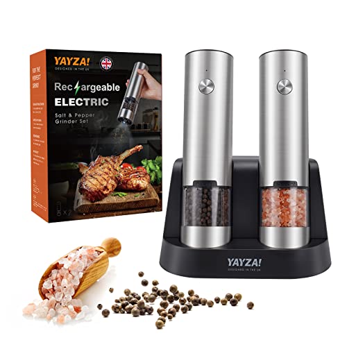 Upgraded Electric Salt and Pepper Grinder Set, Fast Chargeable Automatic Salt Pepper Grinder Mill Shaker Refillable With Light, Mill Tray, Adjustable Coarseness Stainless Steel Grinder Kitchen Gadgets