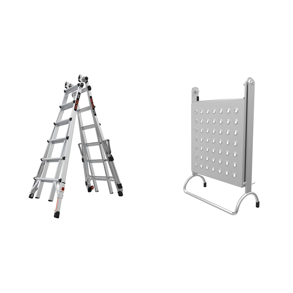 Little Giant Ladders Epic (M26) 26 ft Aluminum Multi-Position Ladder + Work Platform Ladder Accessory