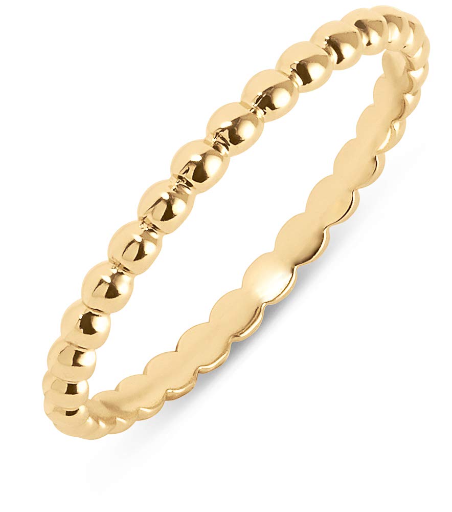 HIGHSTREET 14K Gold Plated Sterling Silver Stackable Beaded Band Ring for Women | Hypoallergenic, Tarnish Resistant, Comfort Fit (14K Gold Plated, Size 7)
