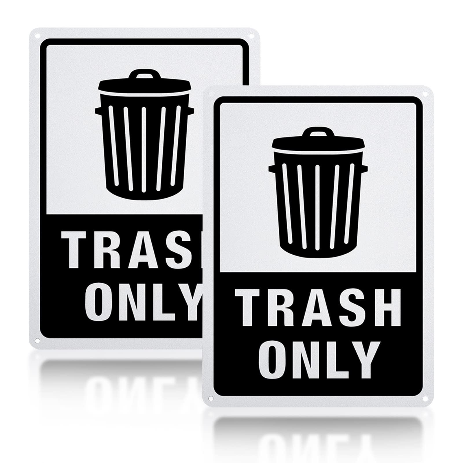 GLOBLELAND 2 Pack Trash Only Sign, 10x7 inches 40 Mil Aluminum Trash Signs Decorative for Indoor or Outdoor, UV Protected Reflective and Waterproof, Black