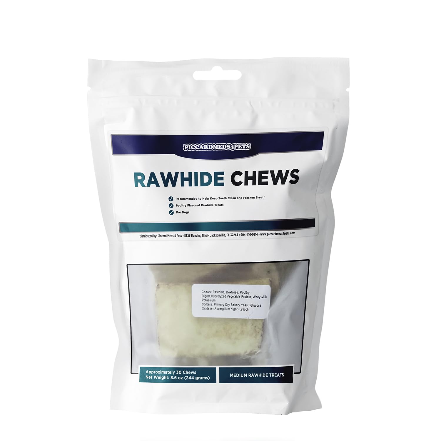 PICCARDMEDS4PETS Rawhide Dental Chews, Poultry Flavored Treats for Med Dogs 11lbs-25lbs.