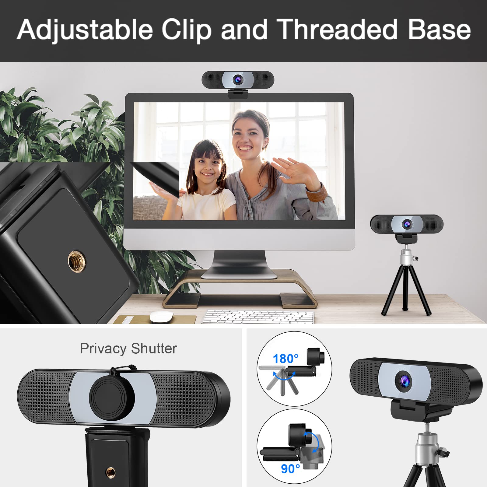 EMEET 3 in 1 Webcam - Streaming Webcam with Microphone, 2 Speakers & 4 Built-in Noise Reduction Microphones, C980 Pro 1080P HD Webcam for Video Conferencing/Gaming, Plug & Play, w/Cover - Gray