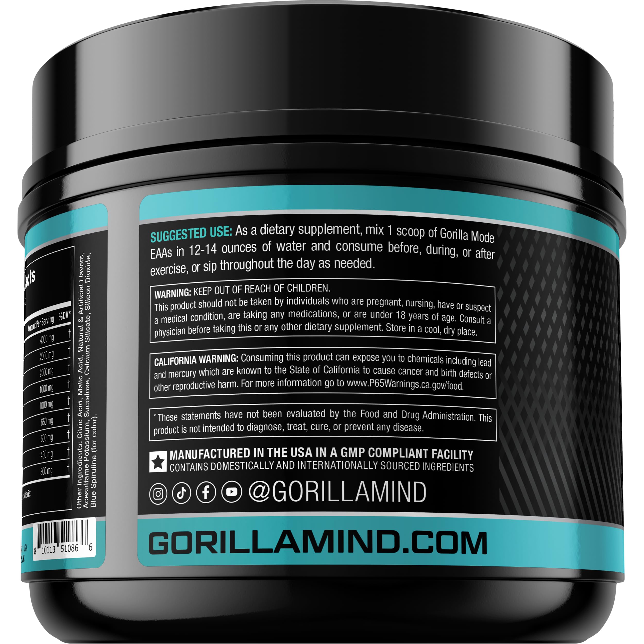 Gorilla Mode EAAs - Essential Amino Acids to Support Muscle Building, Enhanced Recovery, and Protein Synthesis/Use Before, During, or After Your Workout / 492 Grams (Lemon Lime)