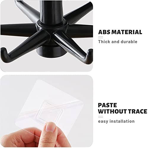 Kitchen Utensil Hanger,Under Cabinet Holder 6 Pieces 360 Degrees Rotating Folding Hook Self-Adhesive Waterproof Utility for Home Bathroom No Drilling (3 White+3 Black), 4.3×2.7×1.9 inch