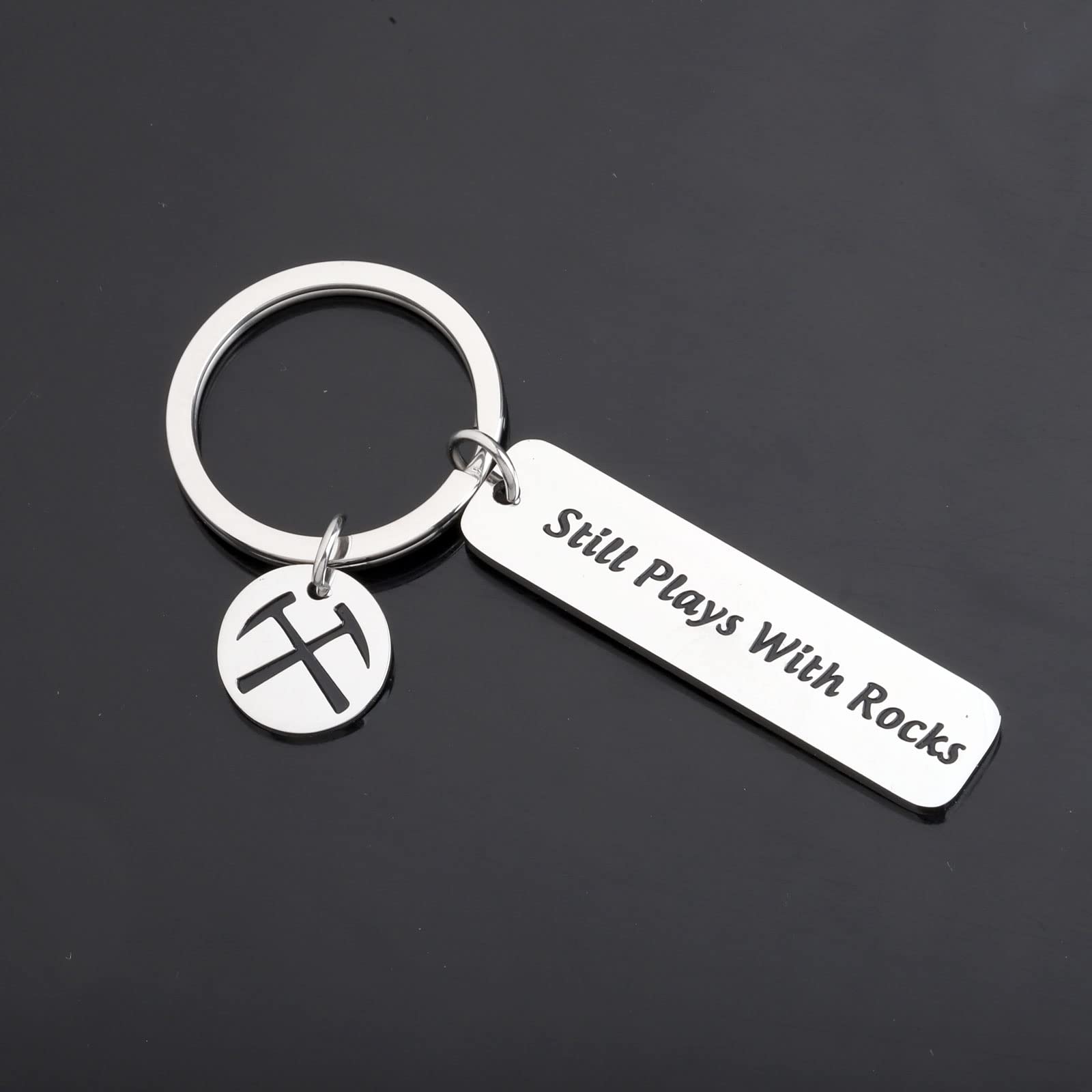 HOLLP Geology Jewelry Retirement Gift Still Plays with Rocks Keychain for Geologist (Still Plays With Rocks)