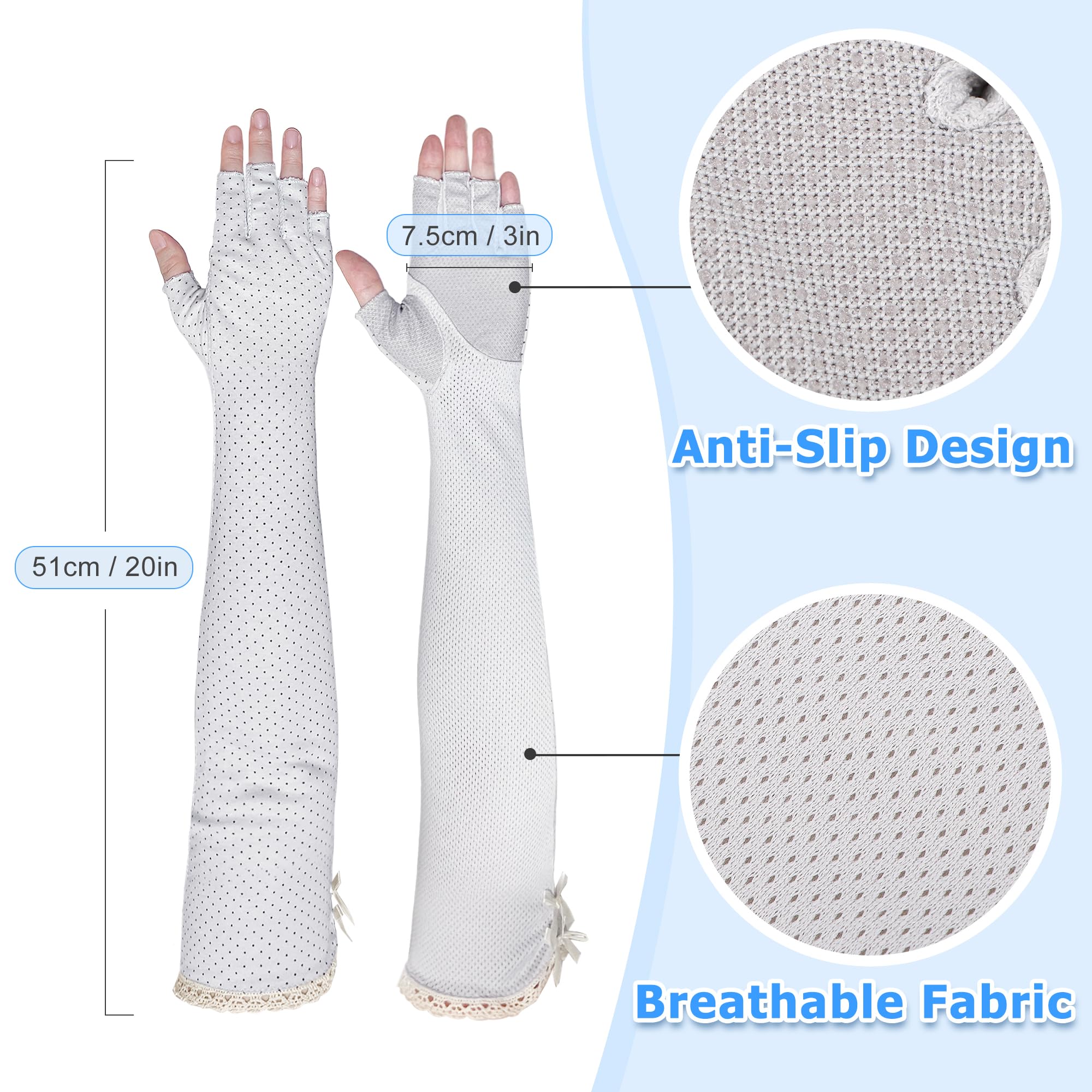 kilofly Women's Long Anti-UV Breathable Arm Sun Block Driving Gloves, 2 Pairs