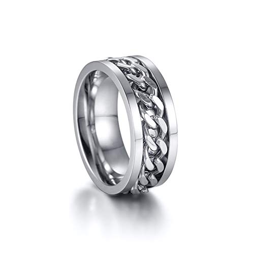HIJONES Men Women Stainless Steel 8MM Class Spinner Chain Worry Ring Band for Anxiety People Silver Size 15