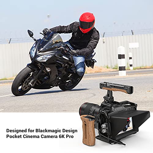 SMALLRIG Camera Cage Accessory Kit for BMPCC 6K Pro / 6K G2, with Top Handle Wooden Side Handle Cable Clamp for HDMI SSD Clamp Sunhood NATO Rail Screen Protector for BMPCC 6K Pro / 6K G2-3299