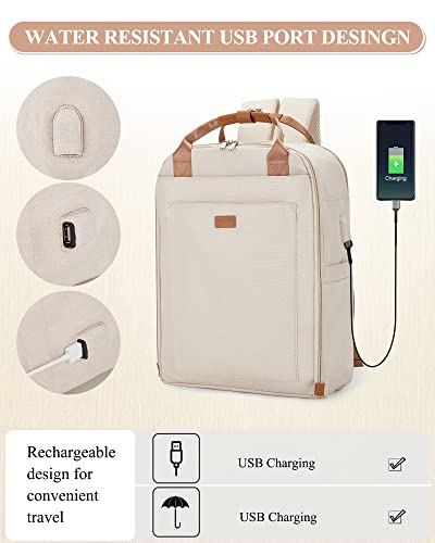 UPPACK Travel Laptop backpack for Women Work Bag Teacher Backpack Large Travel Backpack Women Carry On Backpack Laptop Backpacks for Men Personal Item Backpack for Airlines Outdoor Waterproof Beige