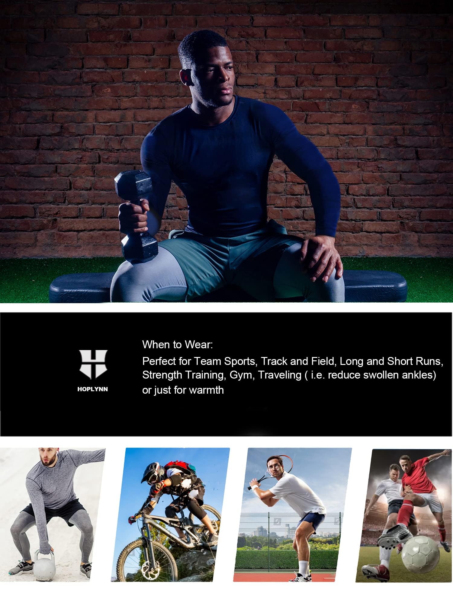 HOPLYNN 5 Pack Compression Shirts Men Long Sleeve Rash Guard Athletic Baselayer Undershirt Gear Tshirt for Sports Workout 2 Black 1 White 1 Blue 1Gray-M