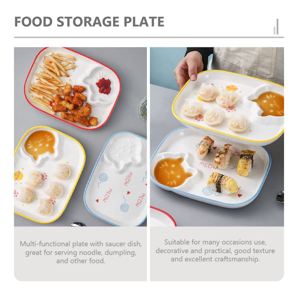 Hemoton Japanese Sushi Plates Ceramic Dumpling Plate with Sauce Dish Compartment Dip Serving Platter Snack Dessert Tray for Dim Sum Chips Salad Blue