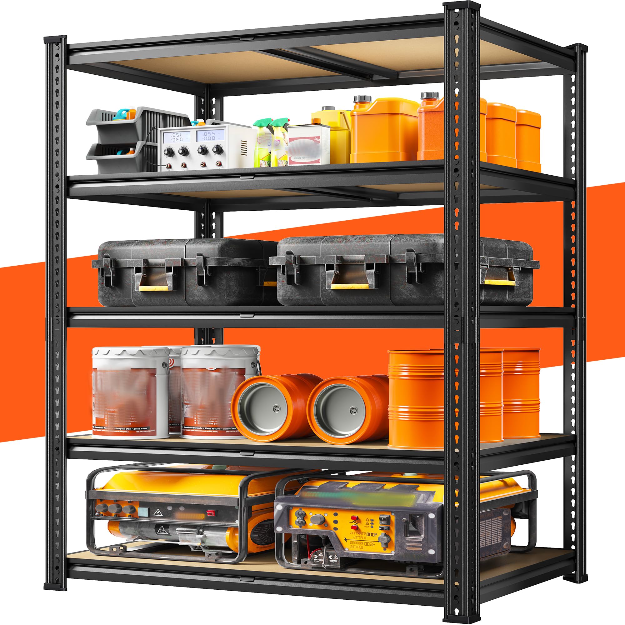 REIBII 72.1'' Storage Shelves 2250LBS Garage Shelving Heavy Duty 5 Tier 72.1" Hx35.5 Wx18 D Adjustable Metal Storage Utility Rack Shelf Unit for Warehouser Basement Pantry Closet Kitchen,Black