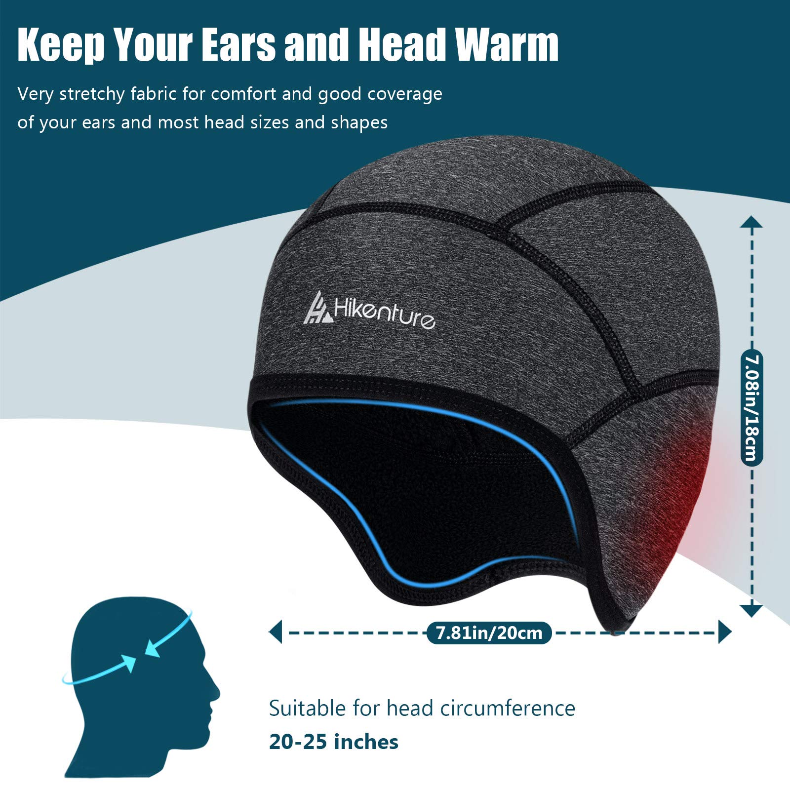 Hikenture Winter Skull Cap Helmet Liner, Thermal Cycling Cap Ski Hat for Men Grey