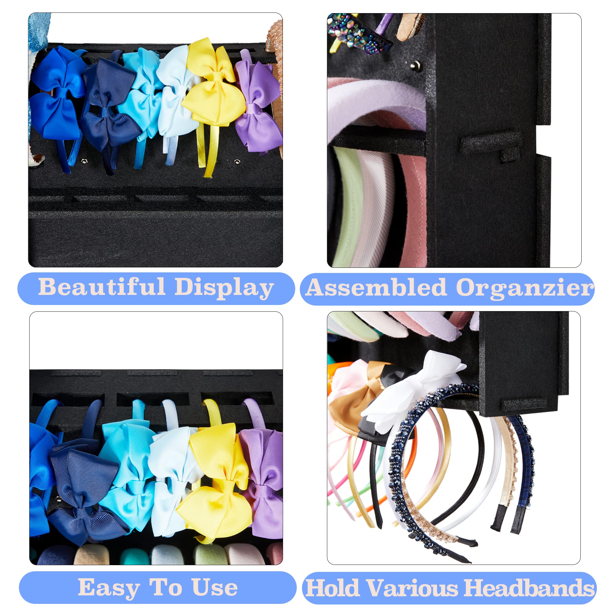 HUHYNN Headband Holder Wall-mount Headband Holder Organizer, Headband Organizer Display for Girls Women Headbands Holder (Black)