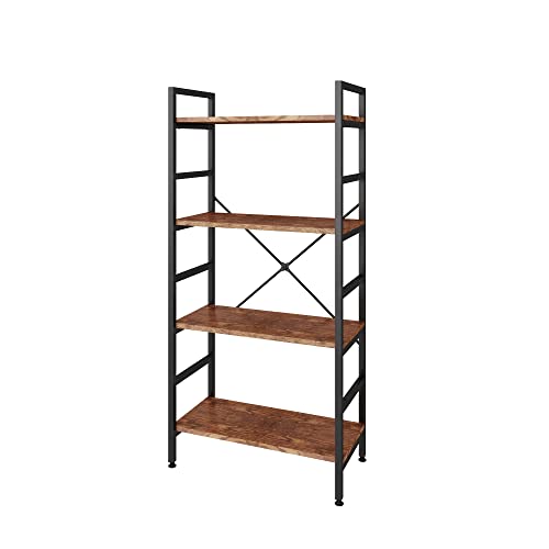 MIOCASA 4 Tier Bookshelf, Adjustable Industrial Bookshelves Organizer, Rustic Wood and Metal Standing Shelving Unit Storage, Tall Display for Living Room, Bedroom and Office (4 Tier Bookshelf)