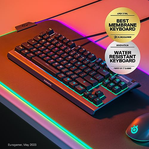 SteelSeries Apex 3 TKL RGB Gaming Keyboard β Tenkeyless Compact Form Factor - 8-Zone RGB Illumination β IP32 Water & Dust Resistant β Whisper Quiet Gaming Switch β Gaming Grade Anti-Ghosting,Black