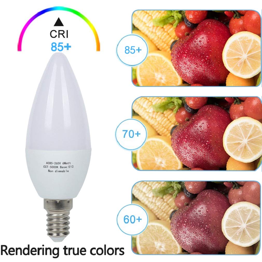 GOSCHE E12 Led Candelabra Bulbs, 5000K Daylight Ceiling Fan Light Bulbs, 60W Equivalent Chandelier Lightbulbs, Type B Small Lamp, 550 LM,Non-Dimmable Candle Bulb,6 Pack