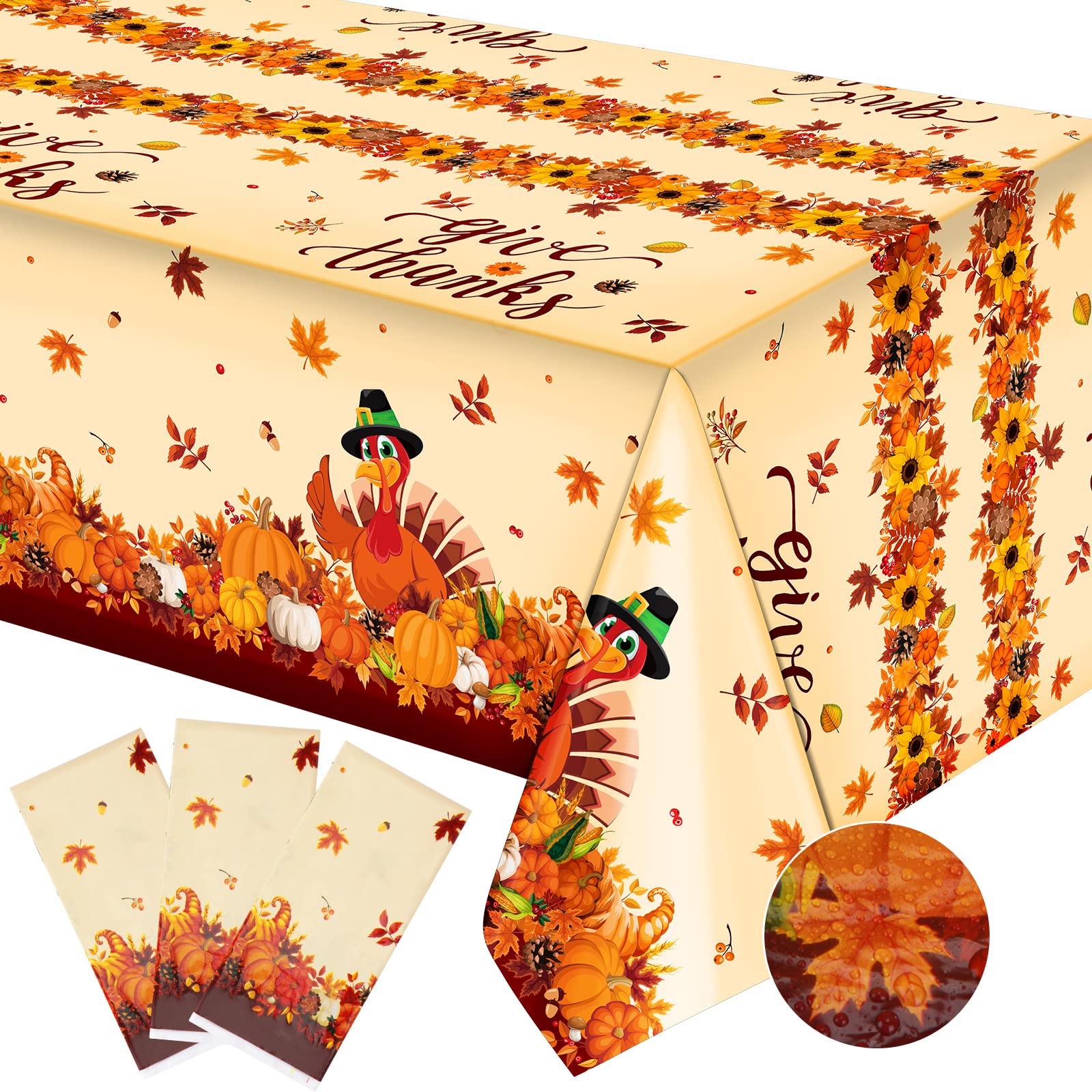 Piklodo 6Pcs Thanksgiving Tablecloth Plastic Fall Table Cover Turkey Disposable Give Thanks Table Cloth Harvest Rectangle Tablecover for Thanksgiving Harvest Party Picnic Table Decor, 54 x 108 Inch