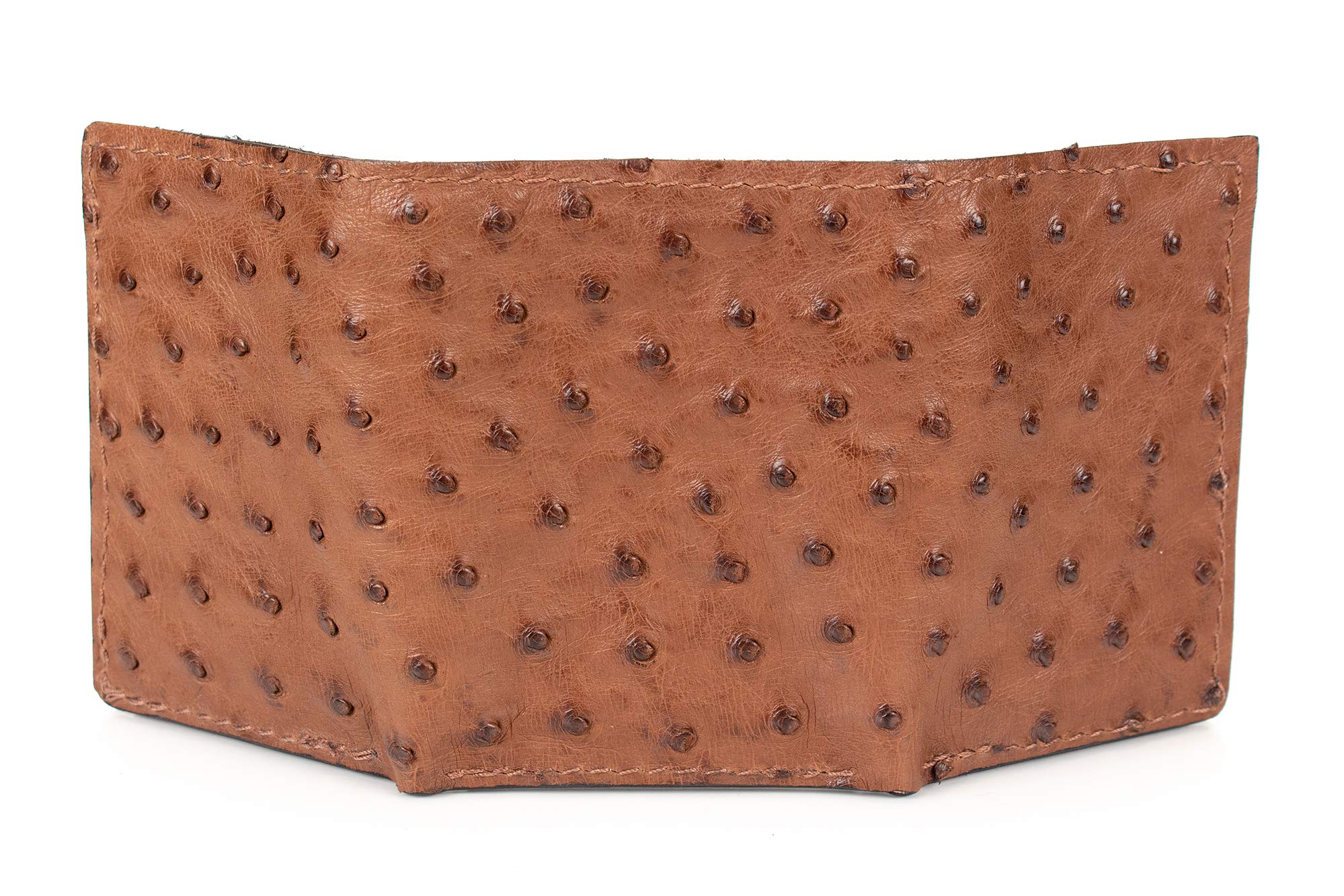 Genuine Ostrich Skin Trifold 9 Card Leather Wallet (Brown)
