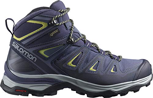 Salomon X Ultra 3 MID Gore-TEX Hiking Boots for Women, Crown Blue/Evening Blue/Sunny Lime, 8