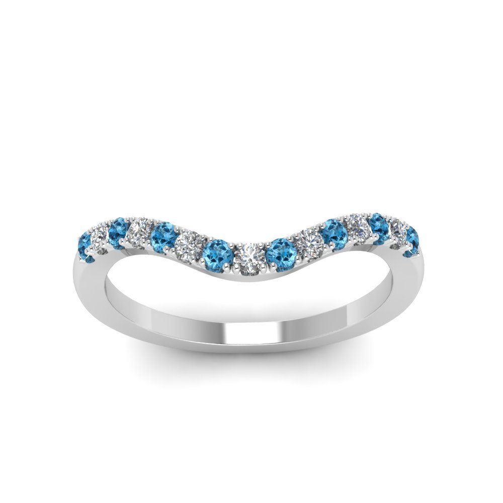 Gold & Diamonds Jewellery Blue Topaz & White CZ Diamond 18k White Gold Over .925 Sterling Silver Curved Engagement Wedding Band Ring for Womens