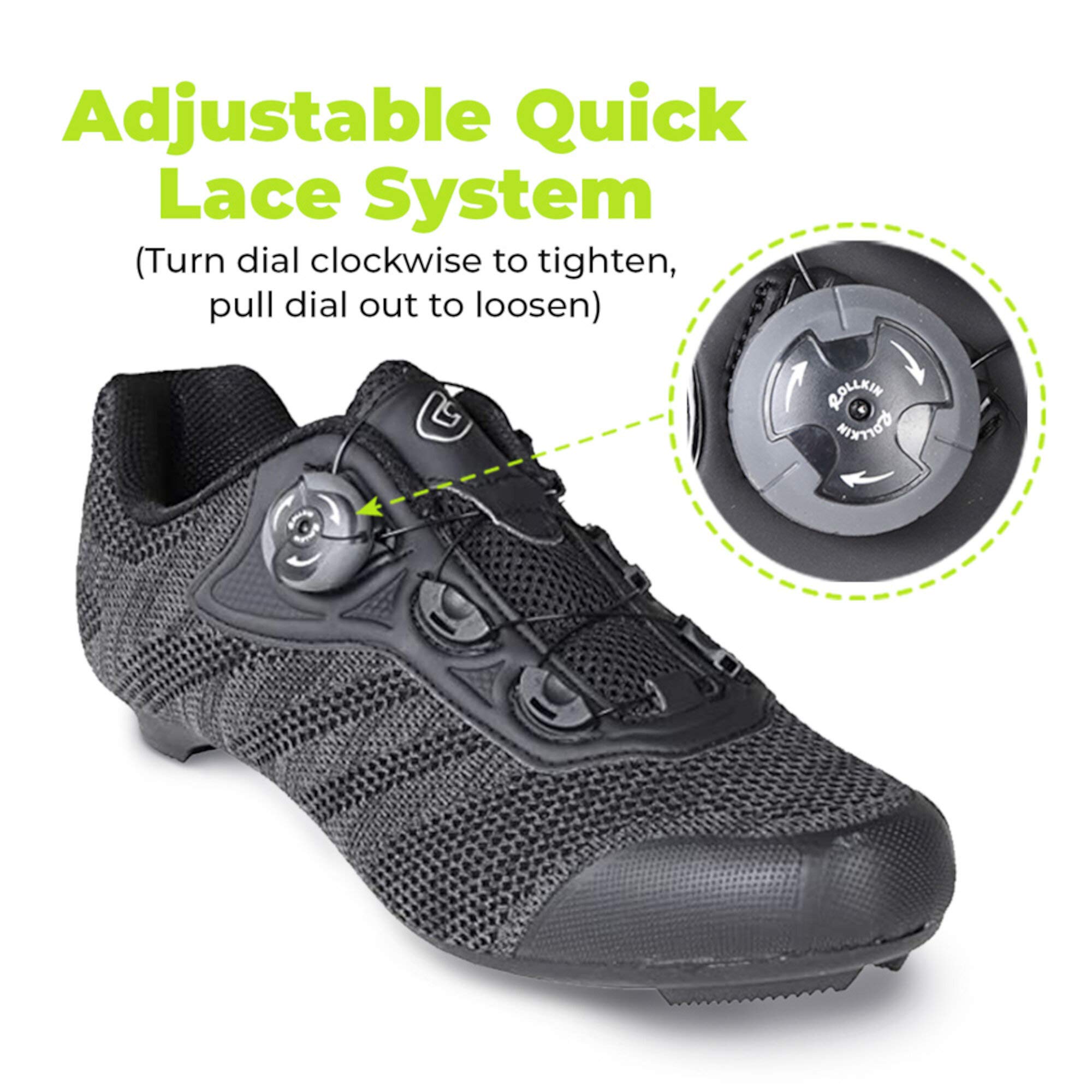 Gavin Pro Road/Indoor Cycling Shoe, Quick Lace - 3 Bolt Road Cleat Compatible Black