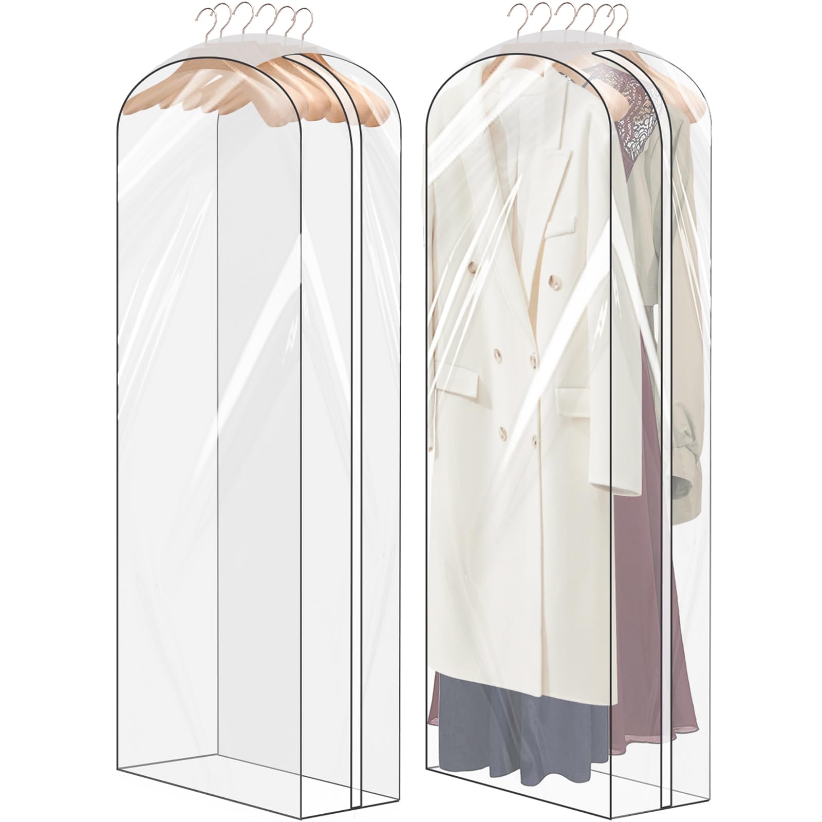 Peyorom 10" Gusseted Dress Garment Bags for Hanging Clothes, 60" All Clear Long Garment Bags for Gowns, Long Dress Bag for Closet Storage, Foldable Dress Cover, 2 Pack