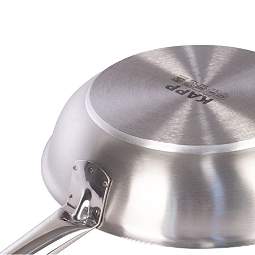 KAPP Frying Pan/Triply Stainless Steel Skillet/Fry Pan with Long and Stay Cool Handle, 11 Inch, Silver