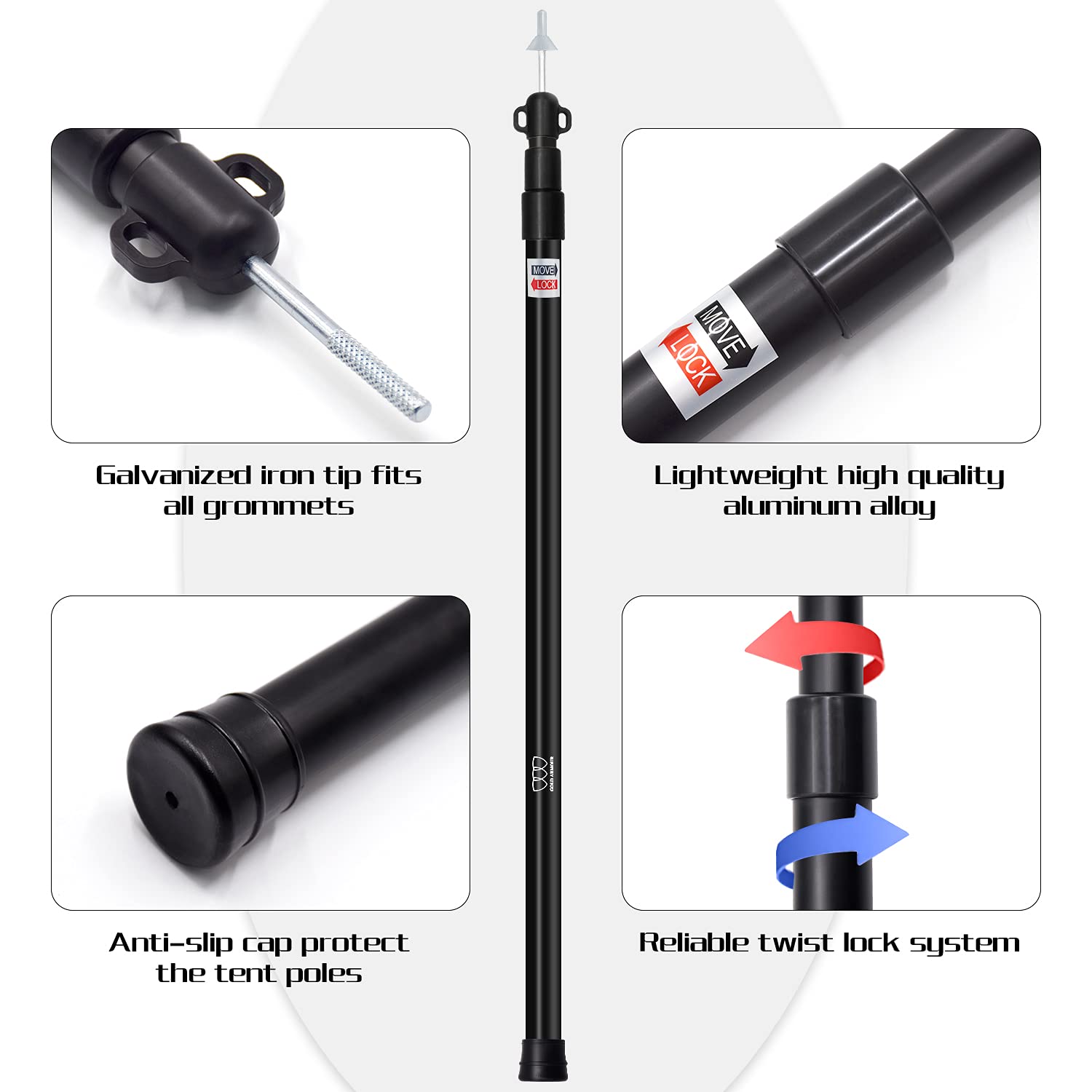 Gold Armour Telescoping Tarp Poles - Aluminum Rods for Tent Fly and Tarps Rainfly, Lightweight Replacement Tent Poles for Camping, Backpacking, Hiking (Black, 2)
