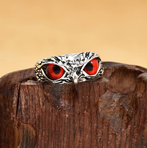 Fuqimanman2020 Vintage Plain Silver Blue Eye Owl Ring Demon Eye Ring Trinket