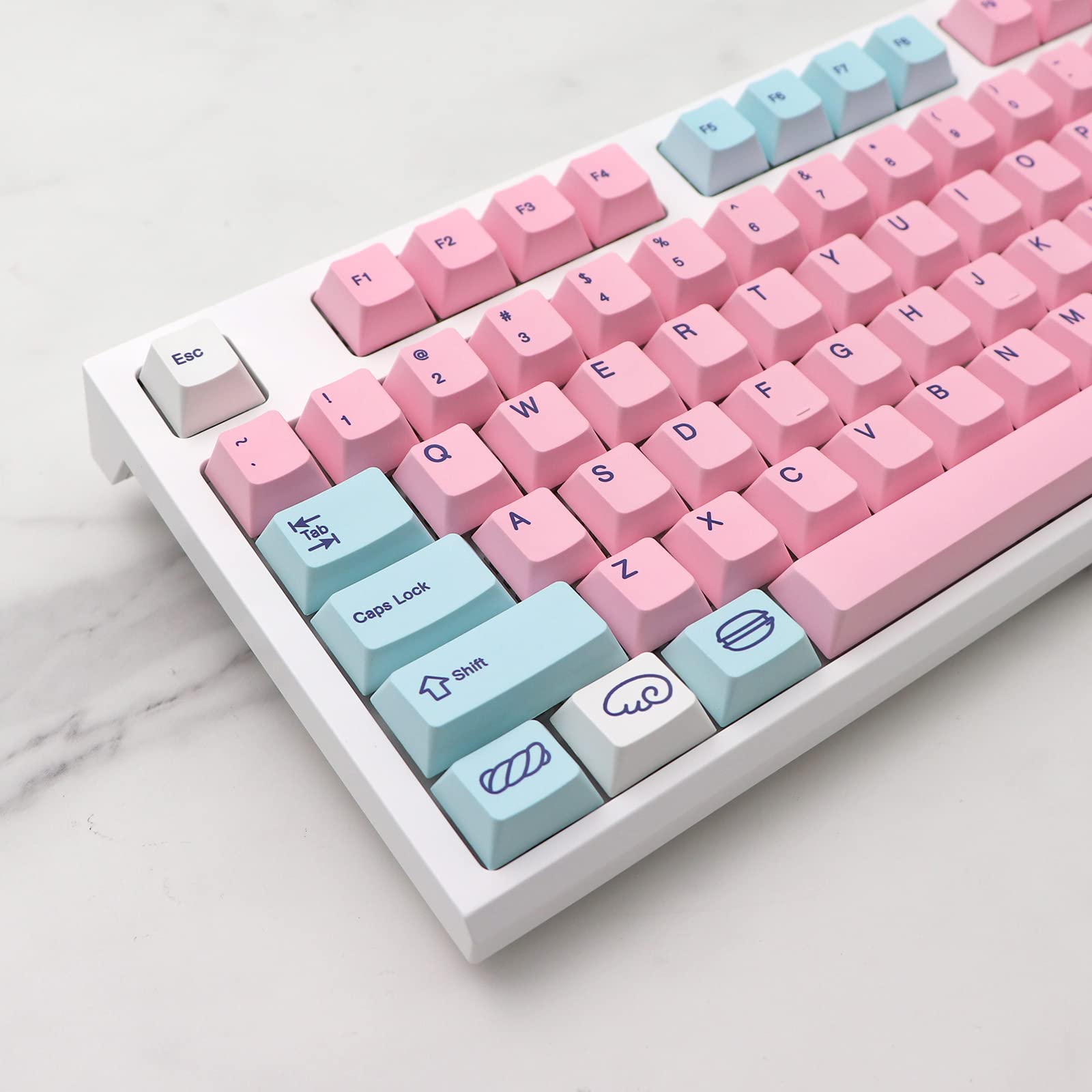 JSJT Candy Keycaps 137 Keys Pink White Light Blue Tricolor Cherry Profile Custom Keycaps PBT Dye Sublimation Key Caps with 6.25u/7u Spacebar for Cherry Mx Switches Mechanical Keyboard