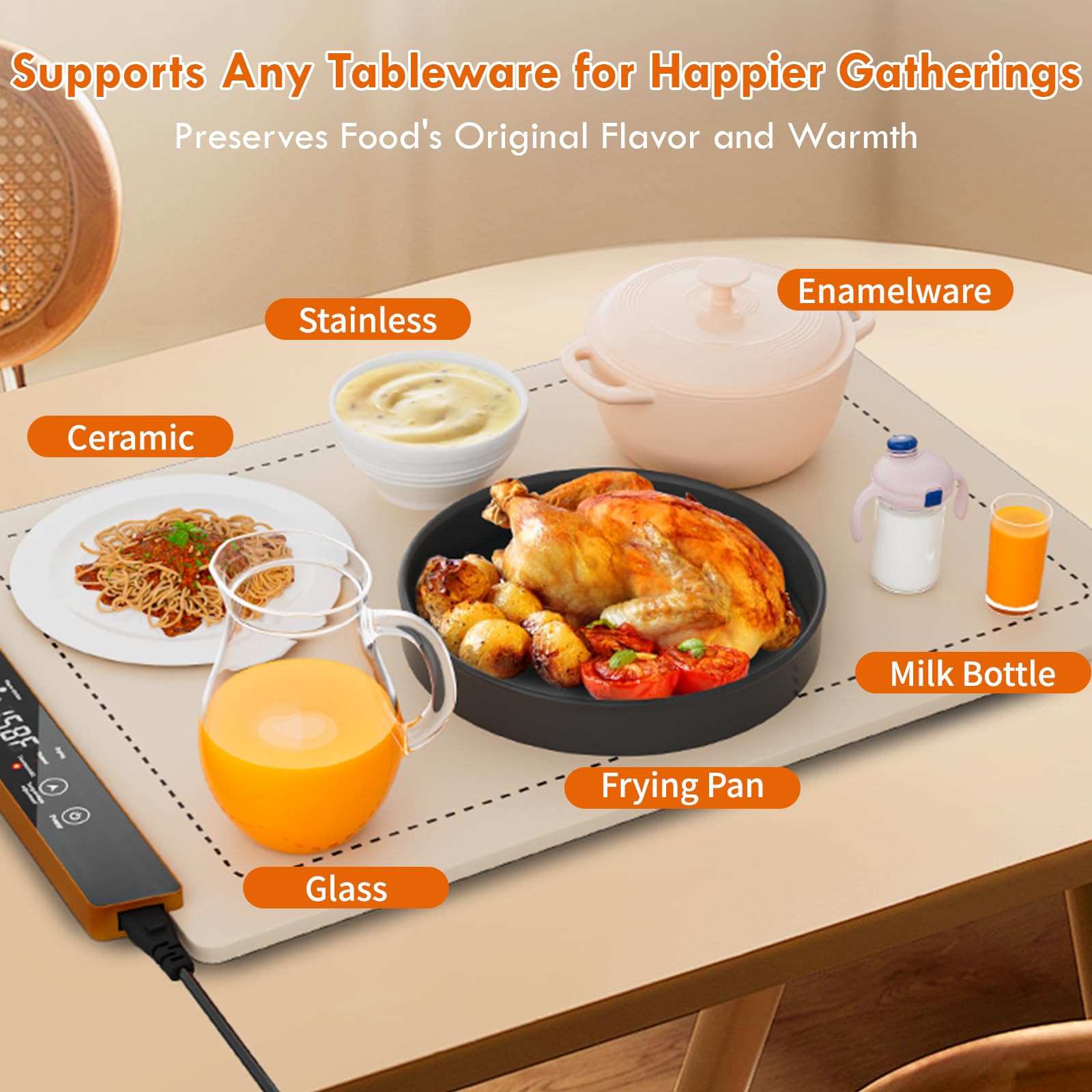 Silicone Food Warming Mat for Food - Portable Food Warmers for Parties with 8 Adjustable Temp Setting- Electric Food Warming Tray withTouchscreen- Foldable Heating Mat for Gatherings&Buffets