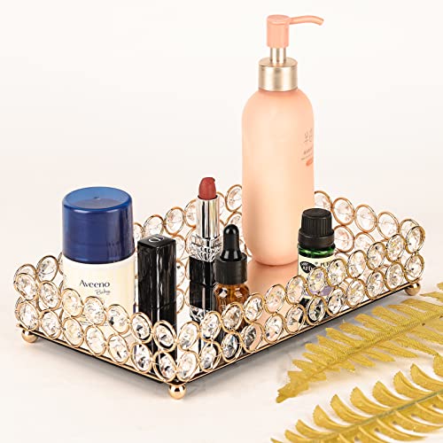 Perfume Trays for Dresser,Modern Skincare Crystals Mirrored Tray, Small Glass Tray, Mirror Vanity Trays Perfume Organizer Trays for Makeup,Jewelry,Cosmetic, Home Decor Counter Perfume Tray