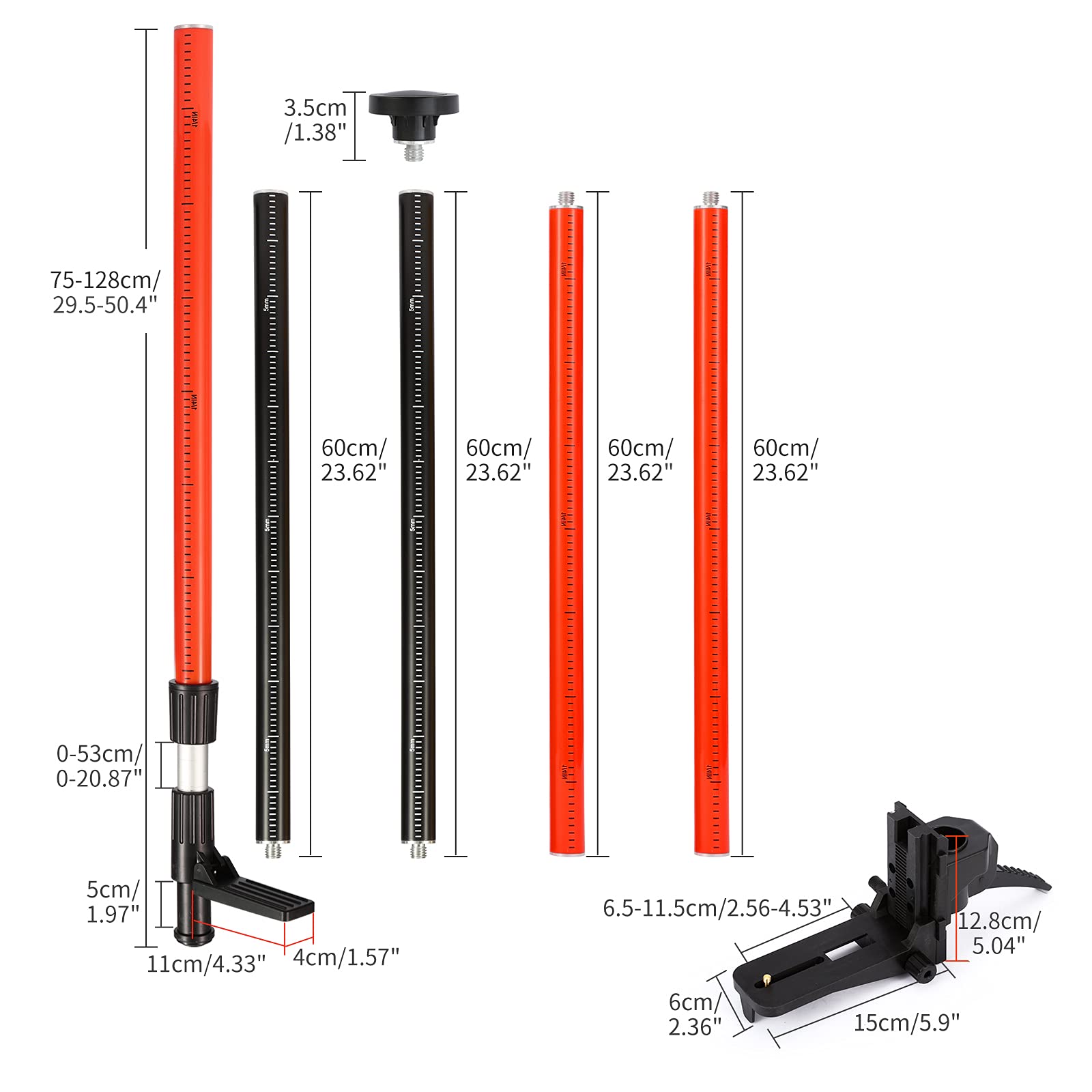 Laser Level Pole, Telescoping Tripod Pole 12FT/3.7M with Tripod Adjustable Mount 5/8''&1/4'' Thread for Bosch Dewalt Rotary and Line Rotary Lasers (MP2 Pole with Tripod)