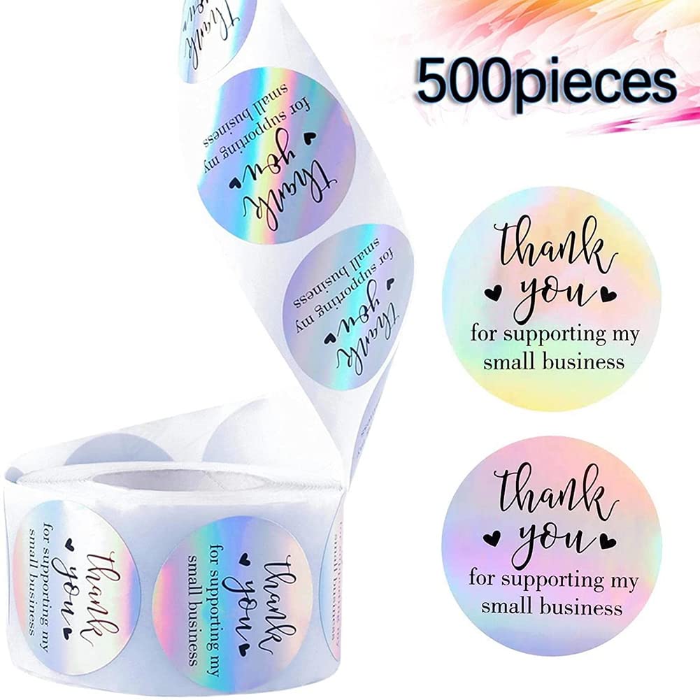 Nebel 1000Pcs Thank You Labels Stickers - 3.81 cm Round Holographic Thank You for Supporting My Small Business Stickers Multicolor