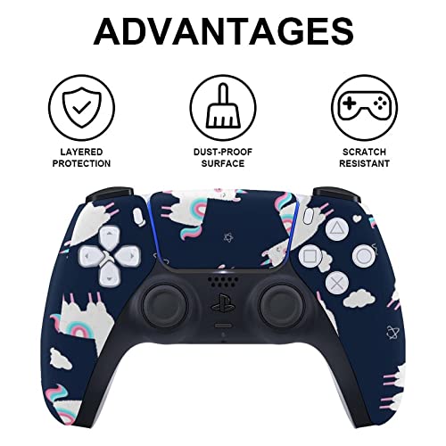 Llama Unicorn Print Full Protective Skin Cover Design Wrap Decal Sticker Compatible with PS5 Digital Edition Console and Controller