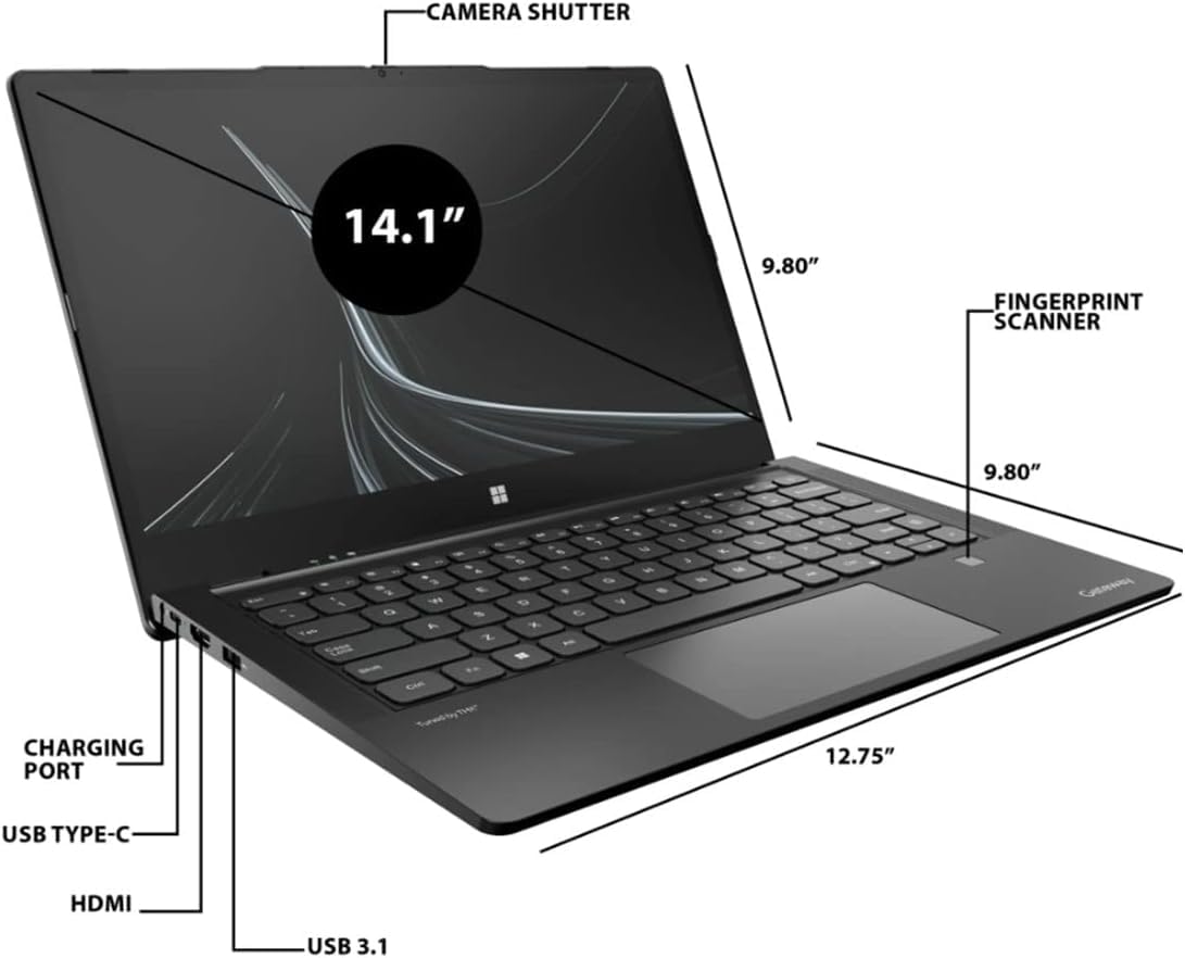 Gateway Ultra Slim Notebook, 14.1'' Touchscreen IPS FHD, 12th Gen Intel Core i7-1255U Quad-Core, 8GB RAM, 512GB SSD, Fingerprint Scanner, Webcam, WiFi 6, USB-C, HDMI, Win11 pro, Black (GWTC)