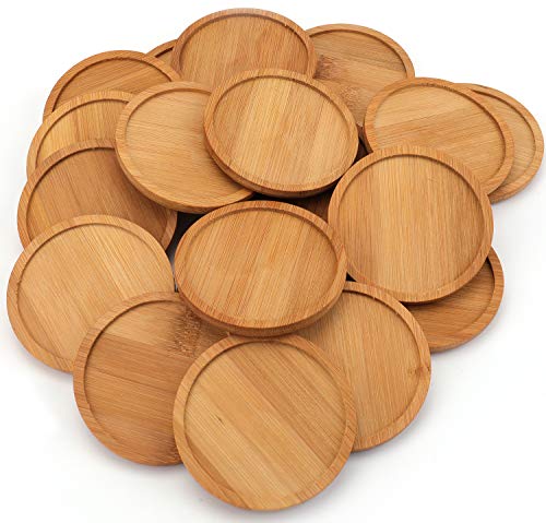 Lawei 20 Pack Bamboo Plant Saucers - 3.34 Inch Round Plant Succulent Pot Tray for Succulent Plant Flower Pot Holding Drainage Water