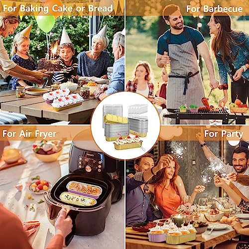 Ruckae 100 Pack Mini Loaf Pan Mini Loaf Baking Pans with Lids and Spoons,Disposable Aluminum Foil Pans, Rectangle Tin Foil Pans with Lids for Home, Pary, Picnics (Pink)