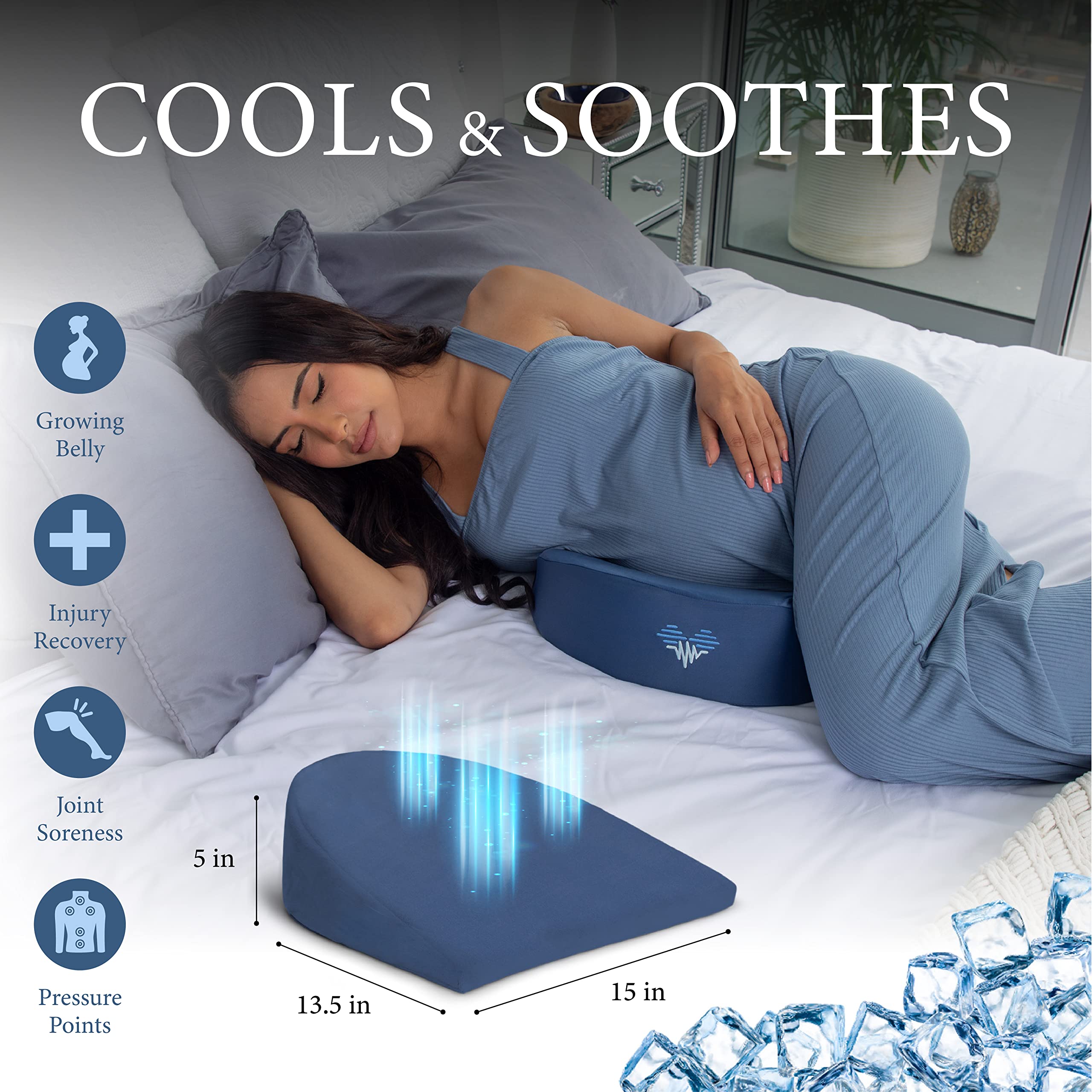 Pharmedoc Pregnancy Pillow, Cooling Belly Wedge Pillow for Sleeping, Maternity Pillow, Belly Wedge Memory Foam, Pregnancy Must Haves, New Mom Gifts for Women, Cooling Cover Navy